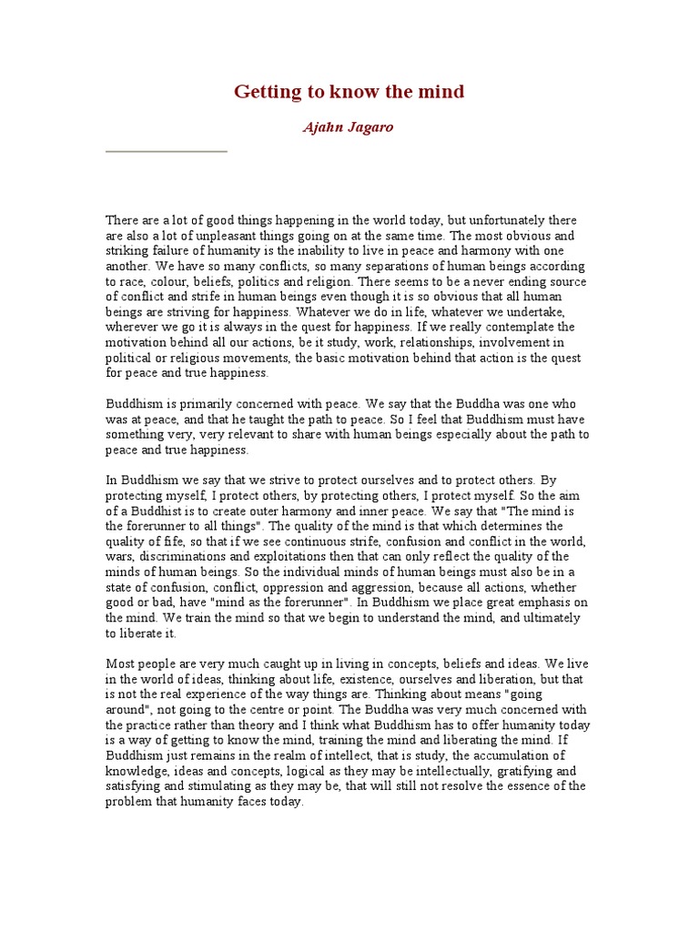 Ajahn Jagaro - Getting To Know The Mind | PDF | Mind | Dharma