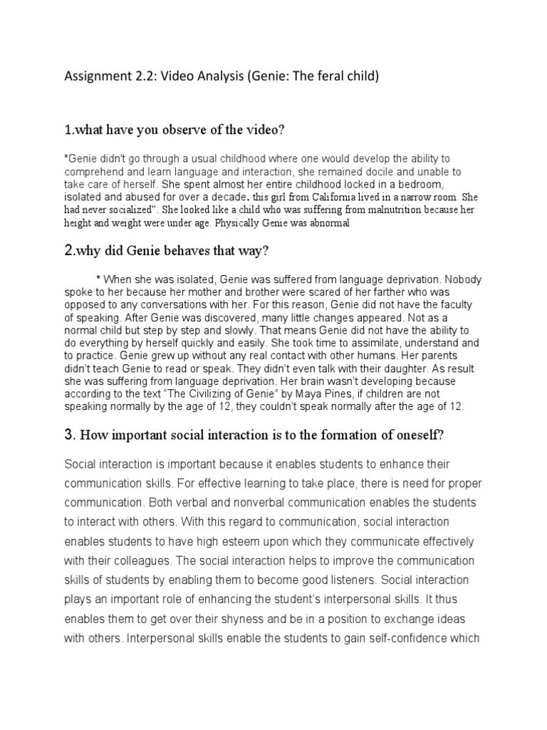 Assignment 2.2: Video Analysis (Genie: The Feral Child) | PDF ...