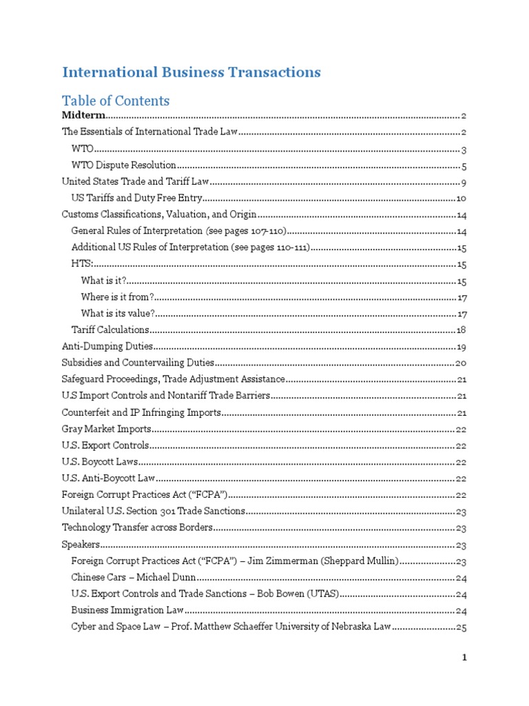 Intl Business Transactions Outline Folsom Fall 2017 | PDF | World Trade ...