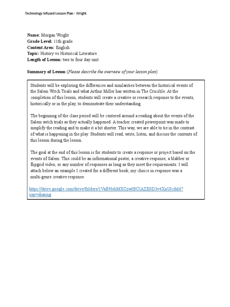 Technology Infused Lesson Plan - Wright: Usp Sharing | PDF | Lesson ...
