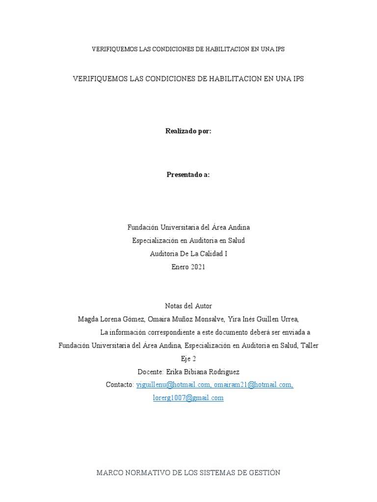 Verificación Habilitación IPS Comfandi | PDF | Calidad (comercial) | Auditoría