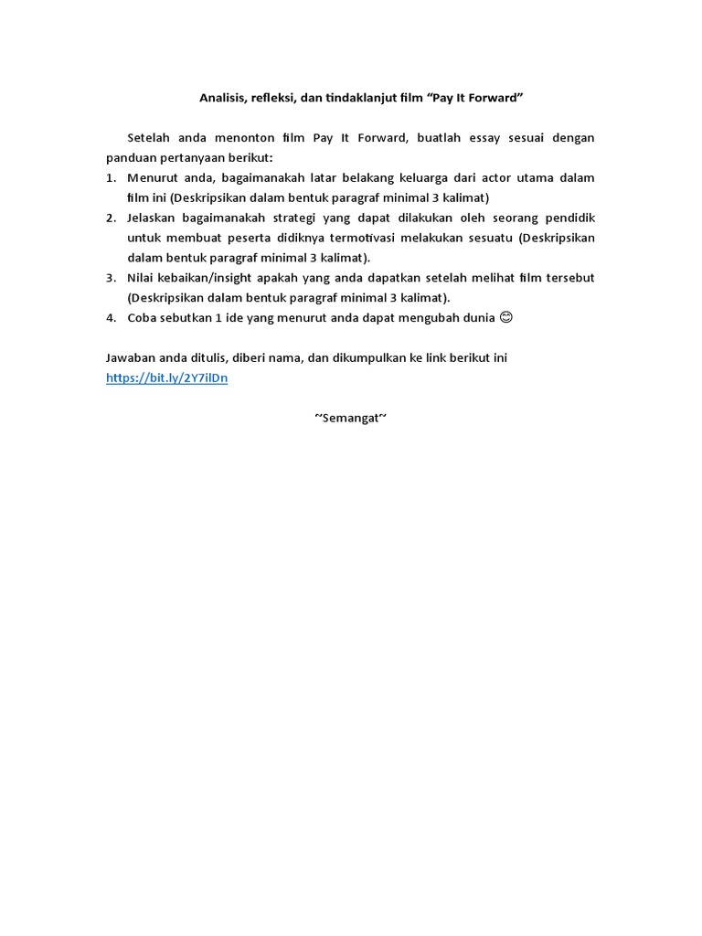 Analisis & Refleksi Film Pay It Forward | PDF | Karier & Perkembangan | Olahraga & Rekreasi
