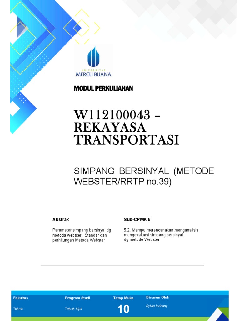 Modul 10 Simpang Bersinyal (Metoda Webster) | PDF