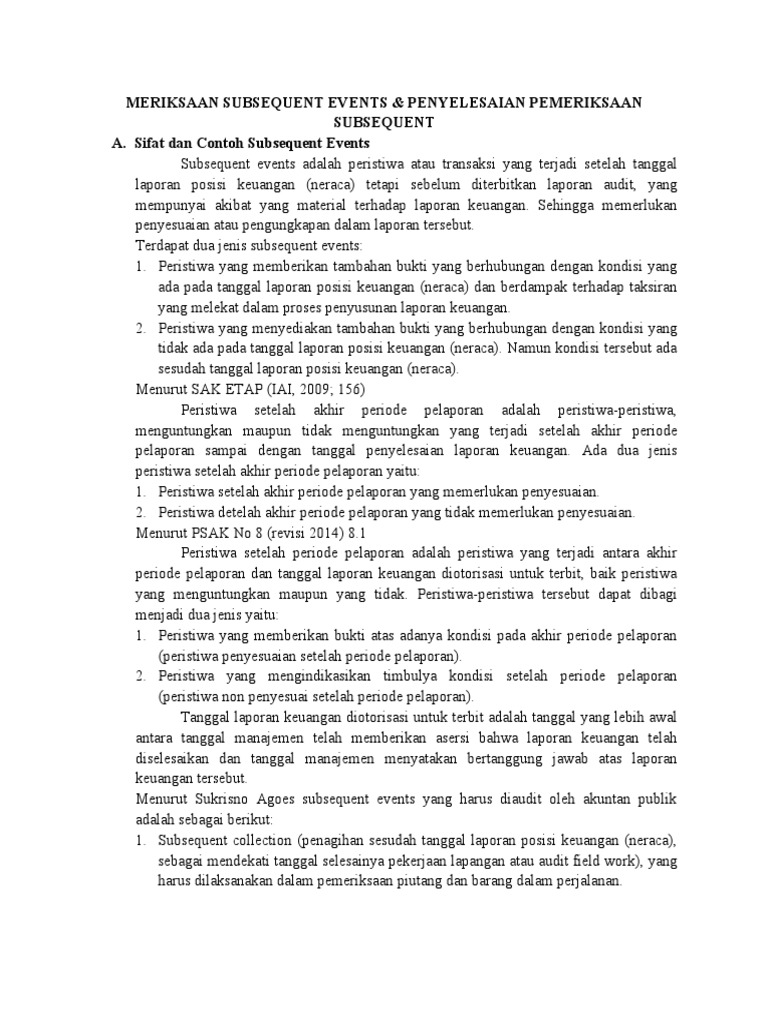 Meriksaan Subsequent Events & Penyelesaian Pemeriksaan Subsequent A ...