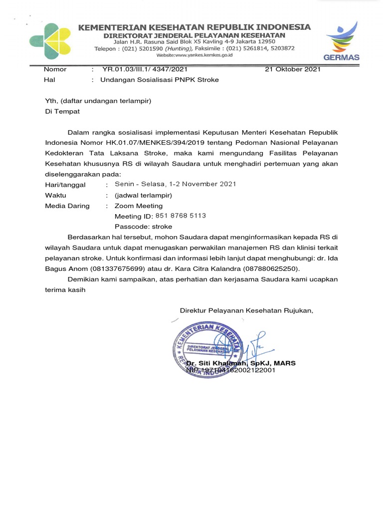 Undangan PNPK Stroke Dinkes | PDF