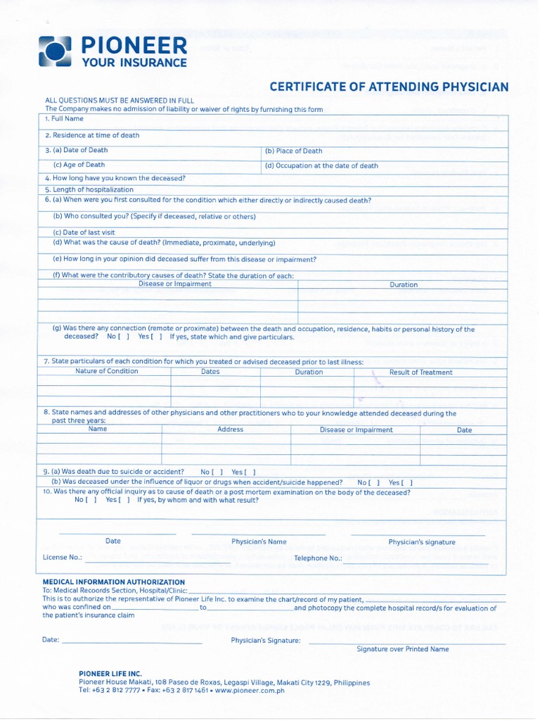 Certificate of Attending Physician | PDF