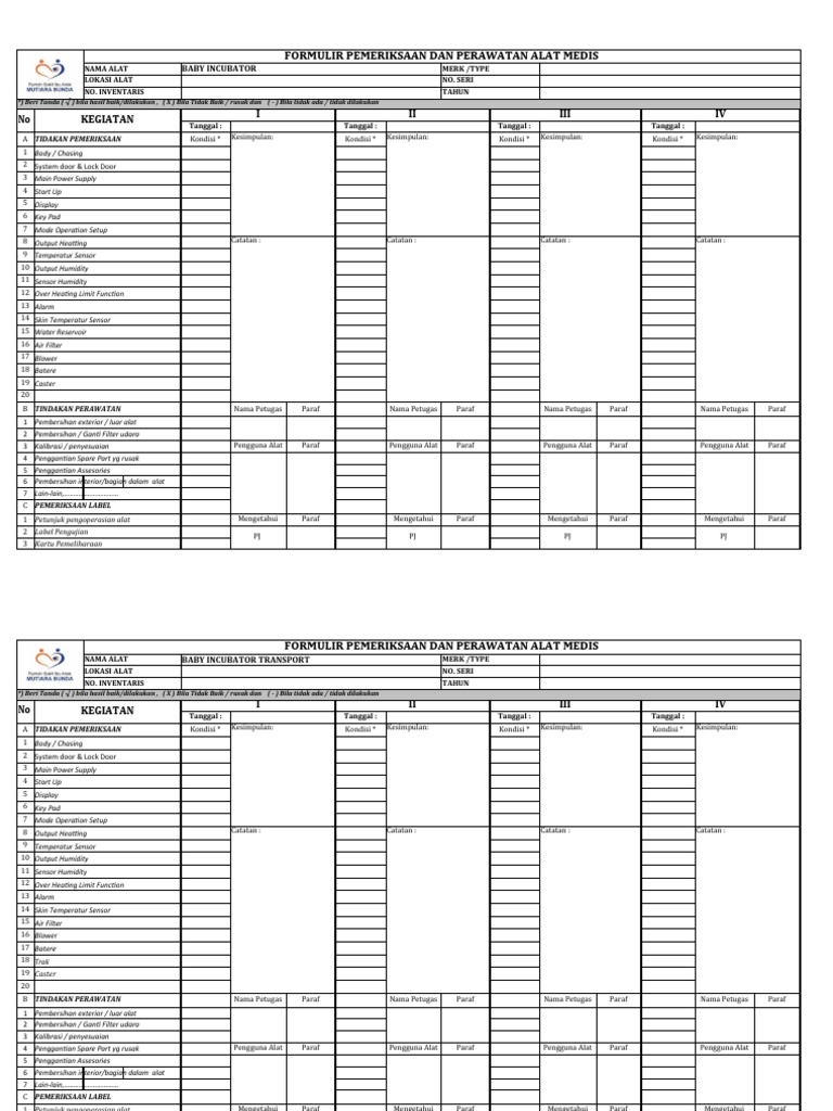 Form Checklist Pemeliharaan New | PDF
