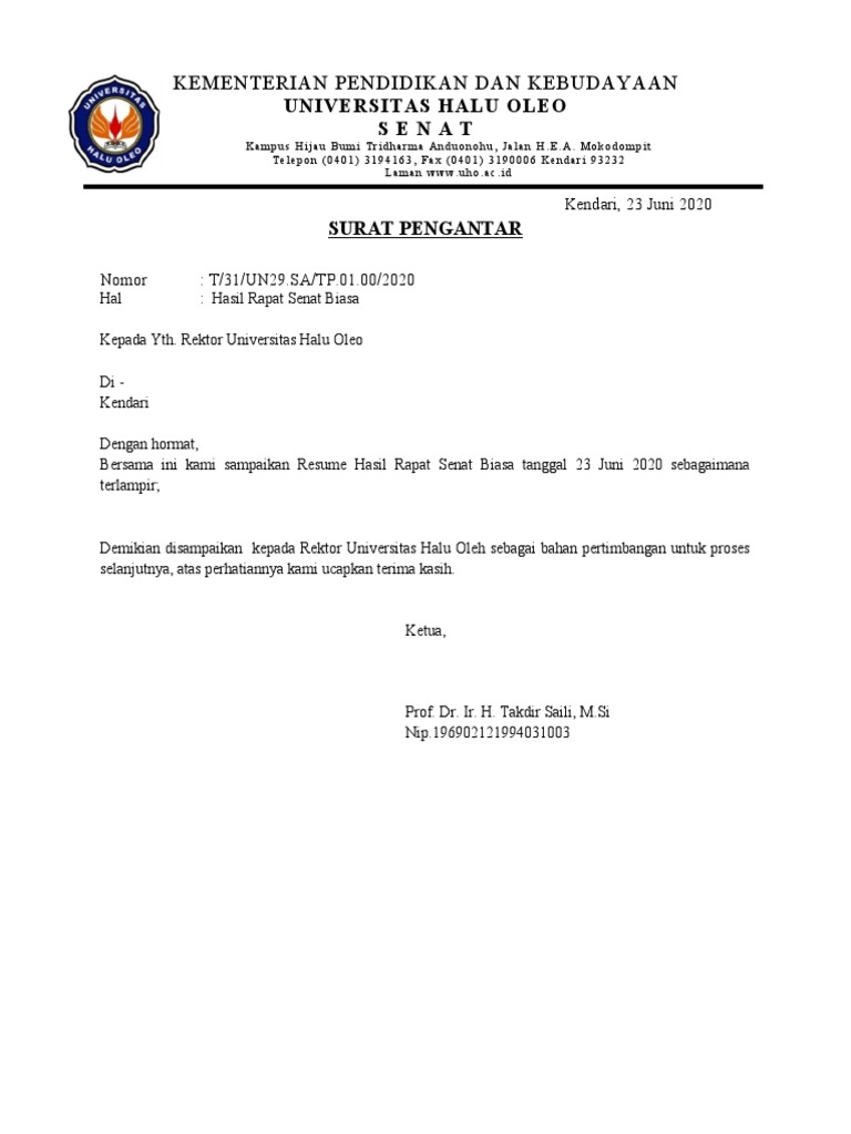 Surat Pengantar Berita Acara Senat | PDF
