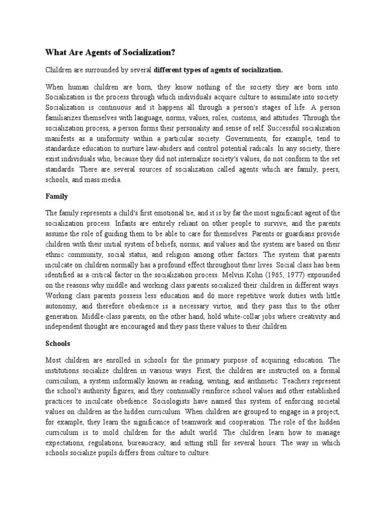 What Are Agents of Socialization | PDF | Socialization | Conformity