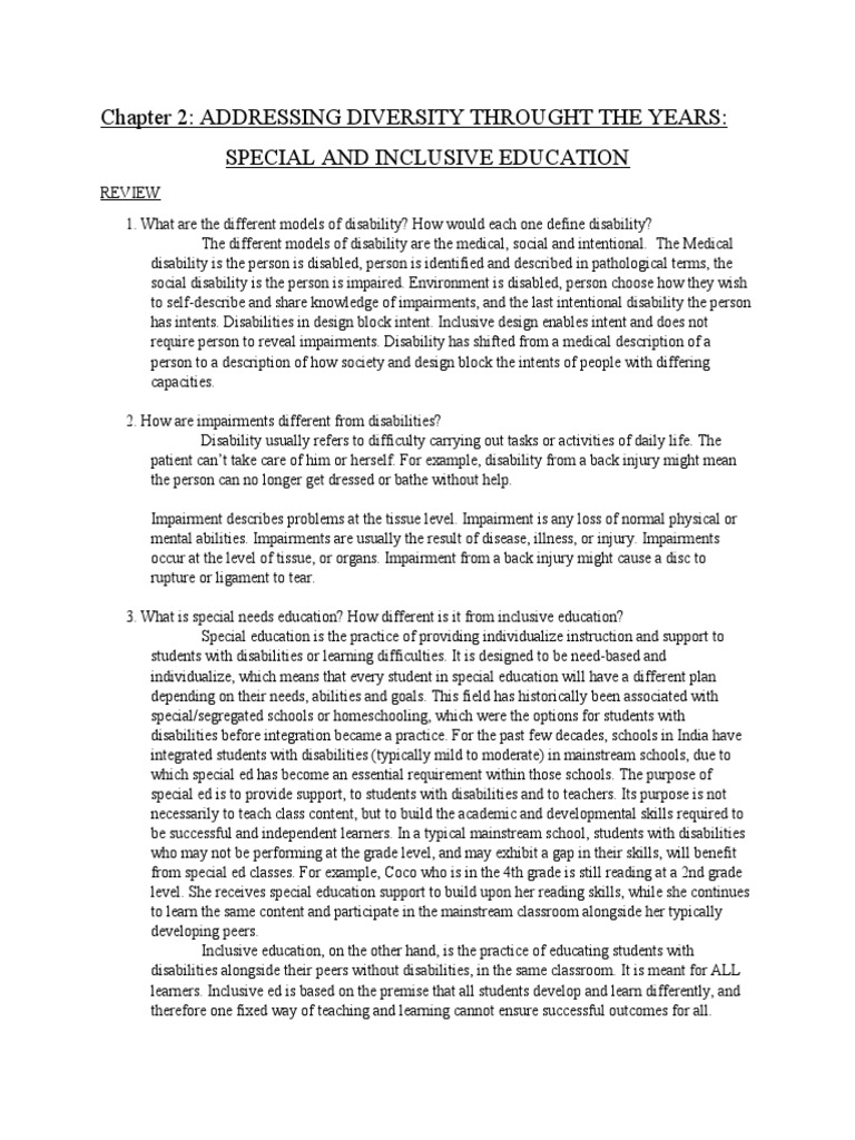 Chapter 2: Addressing Diversity Throught The Years: Special and ...