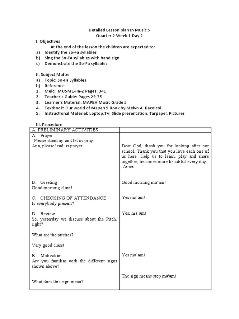 Detailed Lesson Plan in Music V | PDF | Cognition | Lesson Plan
