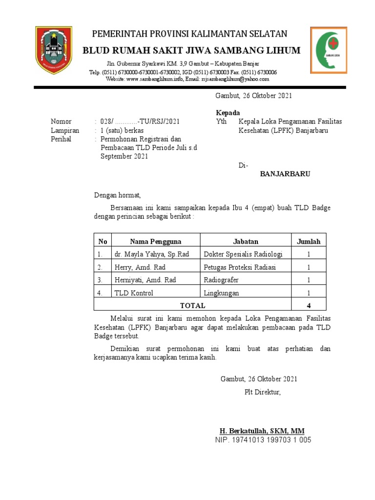 Permohonan Registrasi TLD RSJ 2021 | PDF