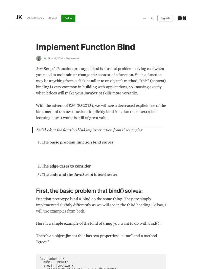Implement Function Bind. JavaScript's Function - Prototype.bind Is - by ...