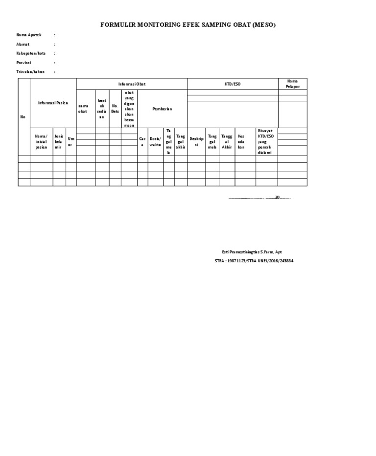 Formulir Monitoring Efek Samping Obat | PDF
