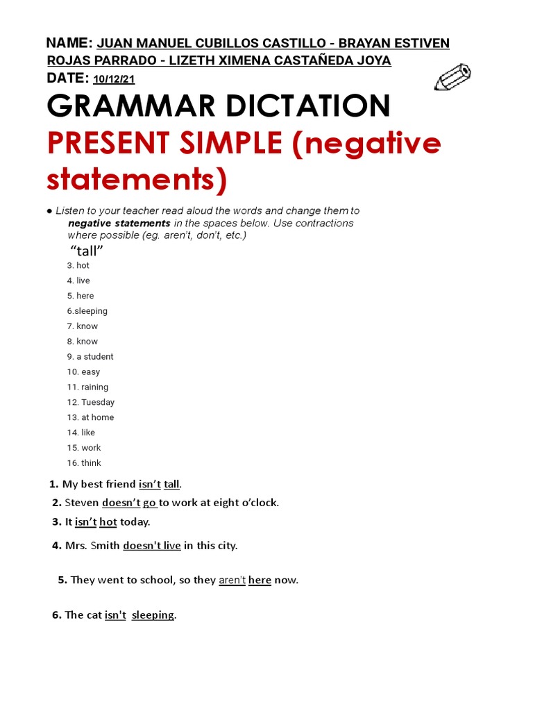 Present Simple, Negative Statements | PDF