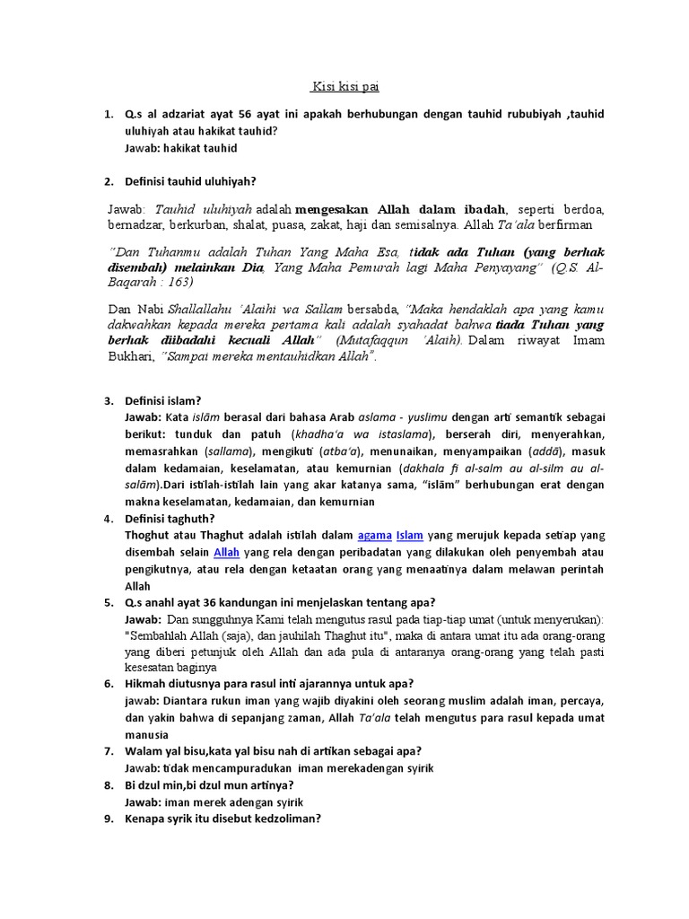 Kisi Kisi Pai | PDF | Agama & Spiritualitas