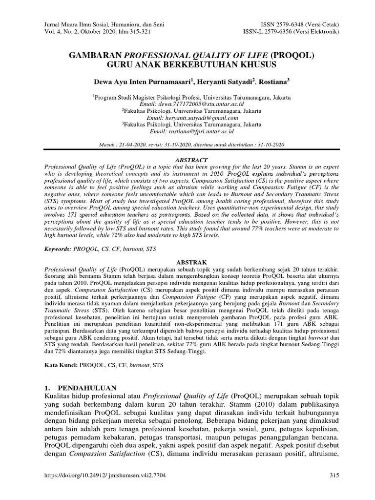 Gambaran Professional Quality of Life Proqol Guru | PDF ...