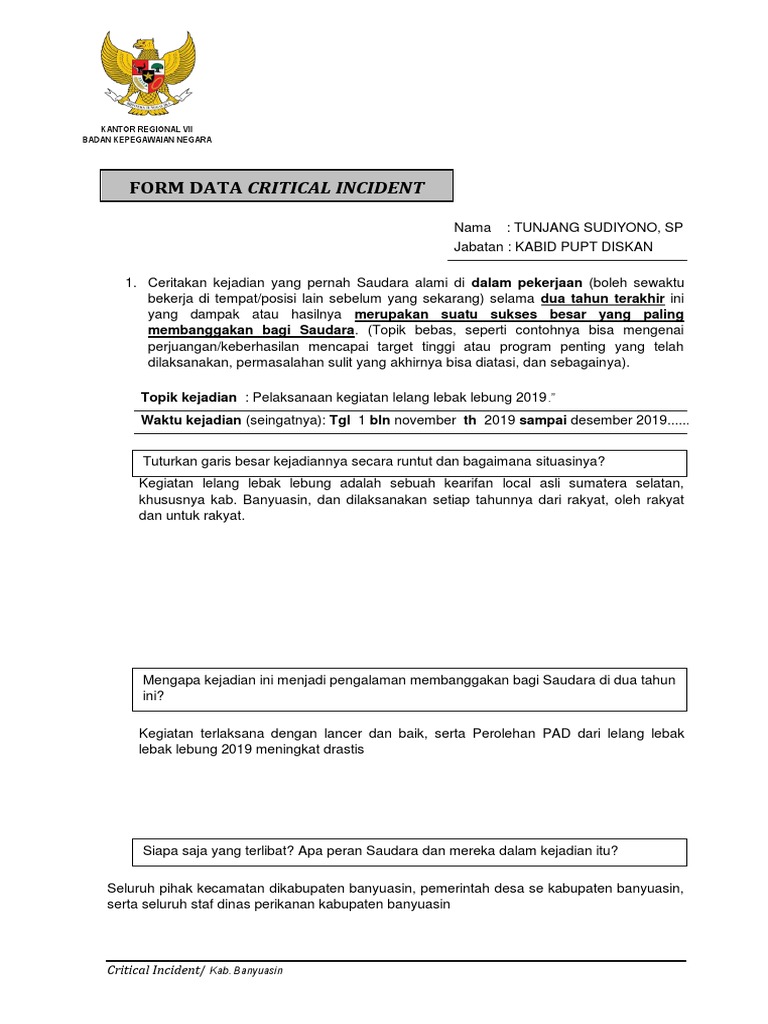 Form - Critical - Incident Tunjang S | PDF