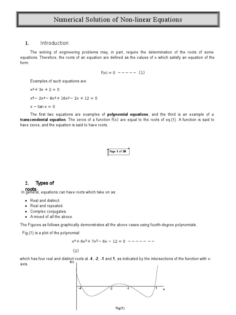 Numerical Solution Of Non Linear Equations Transcendental Equation The Zeros Of A Function