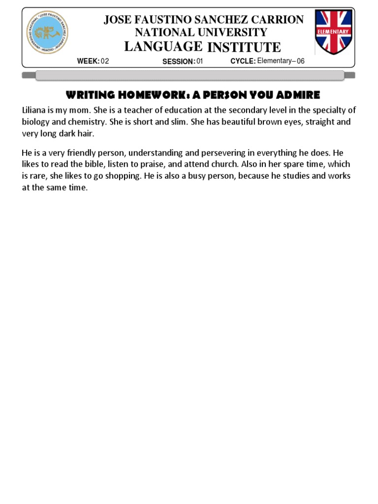 Writing Homework - A Description of A Person | PDF