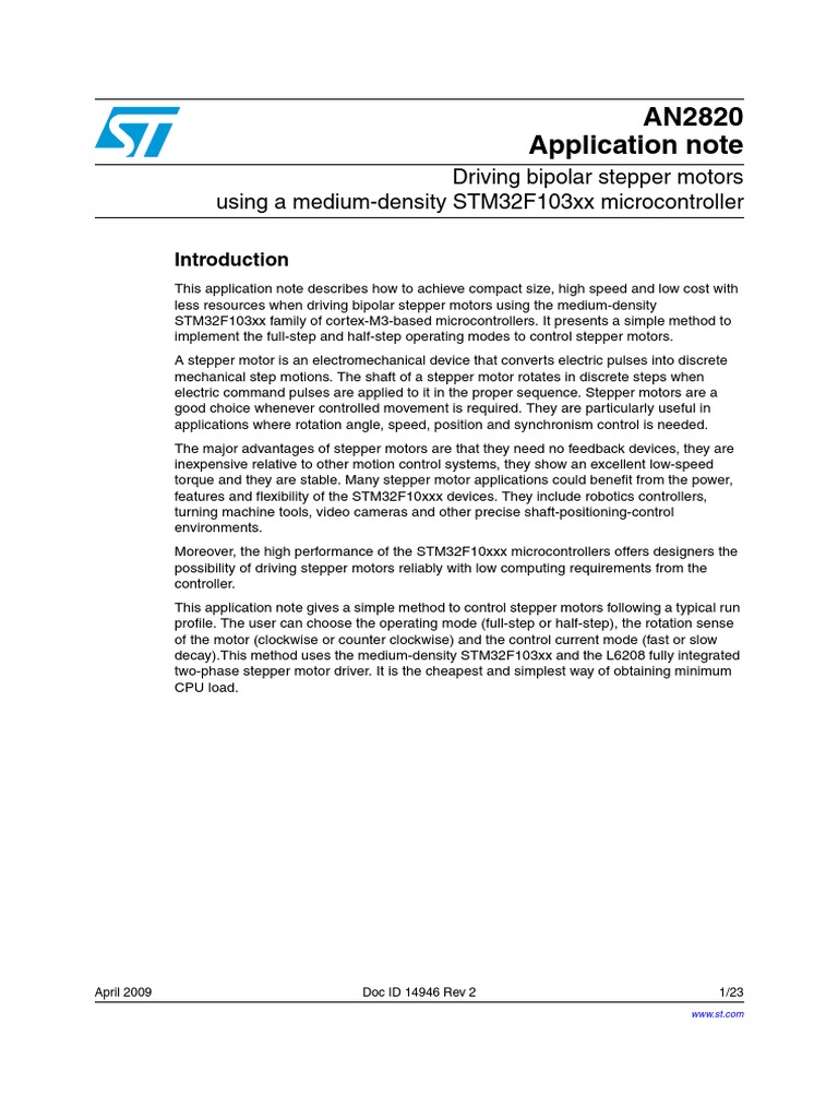 An2820 Driving Bipolar Stepper Motors Using A Mediumdensity Stm32f103xx ...