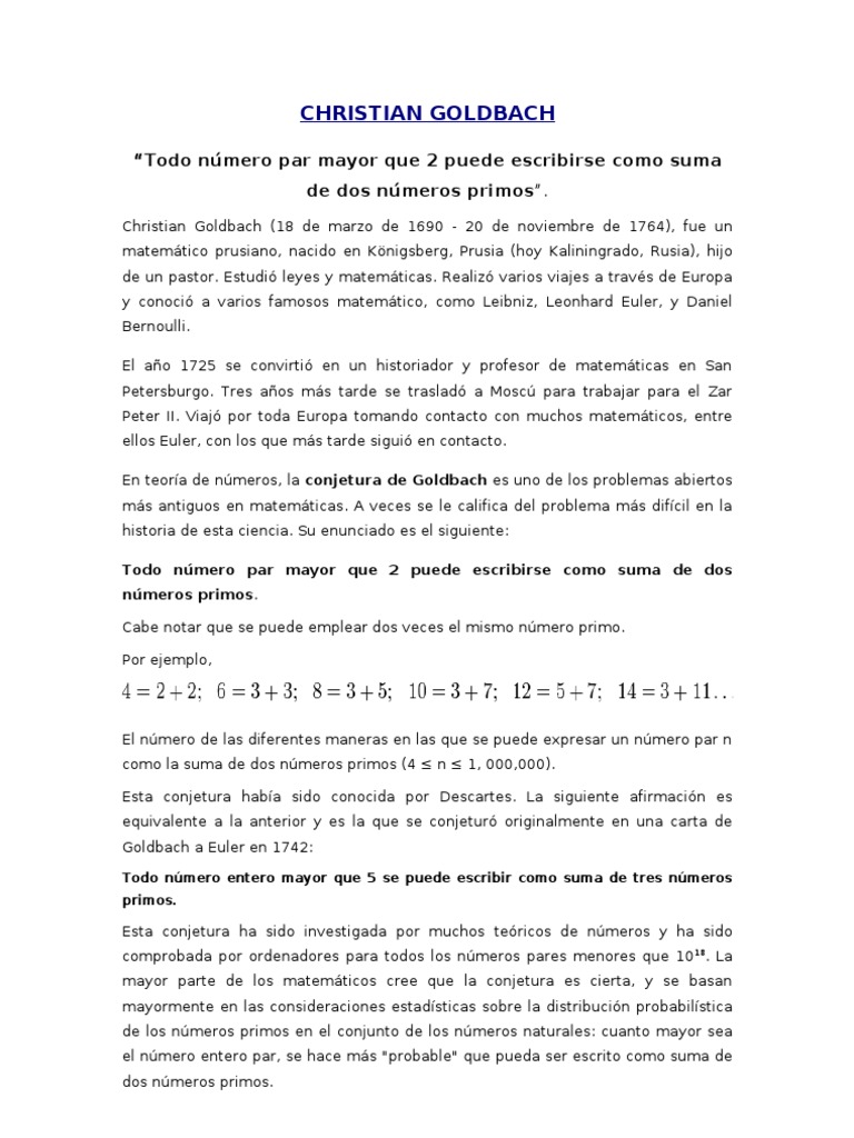 Christian Goldbach Conjetura | PDF | Número primo | Prueba matemática