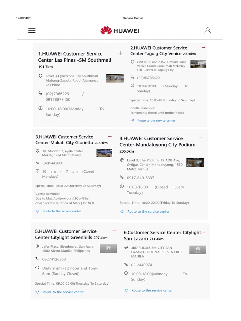 Huawei Customer Service Center List | PDF