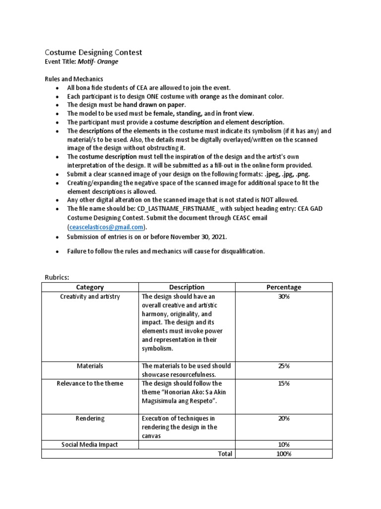 Costume Designing Contest | PDF | Communication | Computing