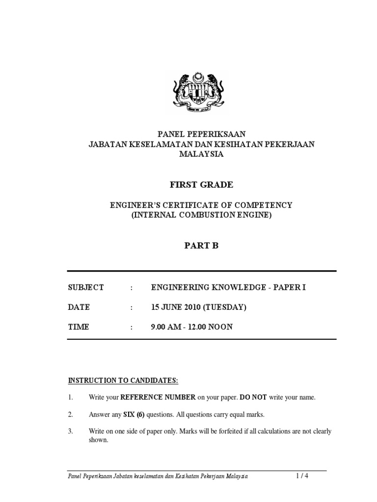 1st ICE Part B Paper I - 2june2010 | PDF | Combustion | Engines