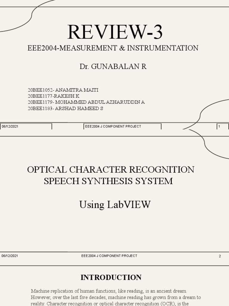 Optical Character Recognition and Text-to-Speech System using LabVIEW: A Project Report | PDF ...