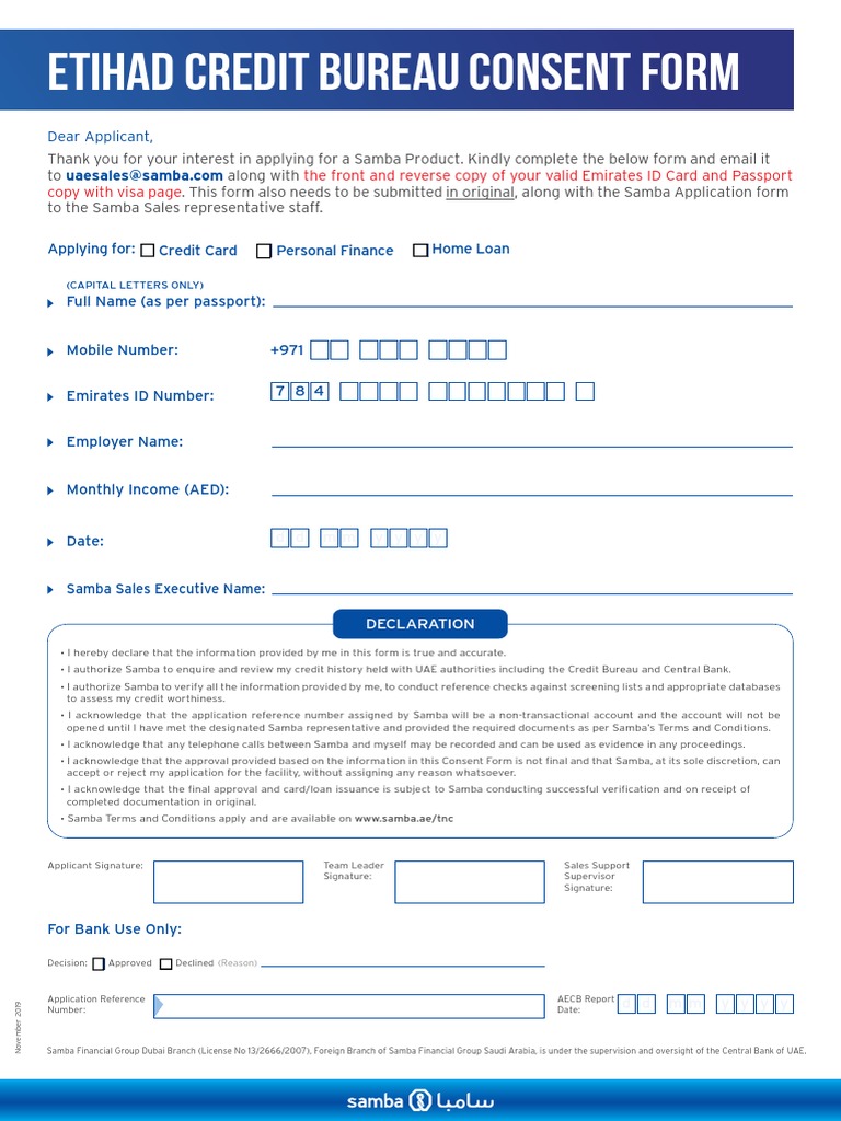 Etihad Credit Bureau Consent New | PDF | Credit Bureau | Passport