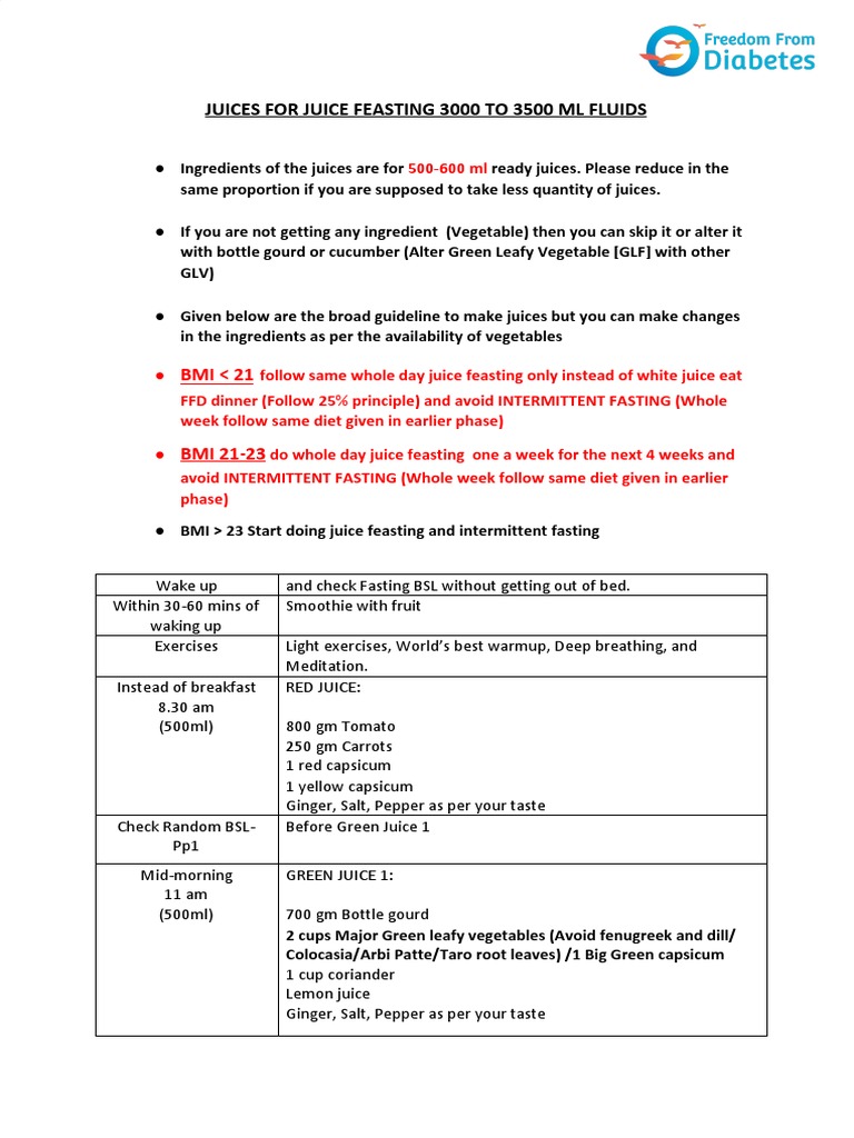 Juice Feasting 3000 To 3500 ML eGFR 90 | PDF | Diet & Nutrition | Juice