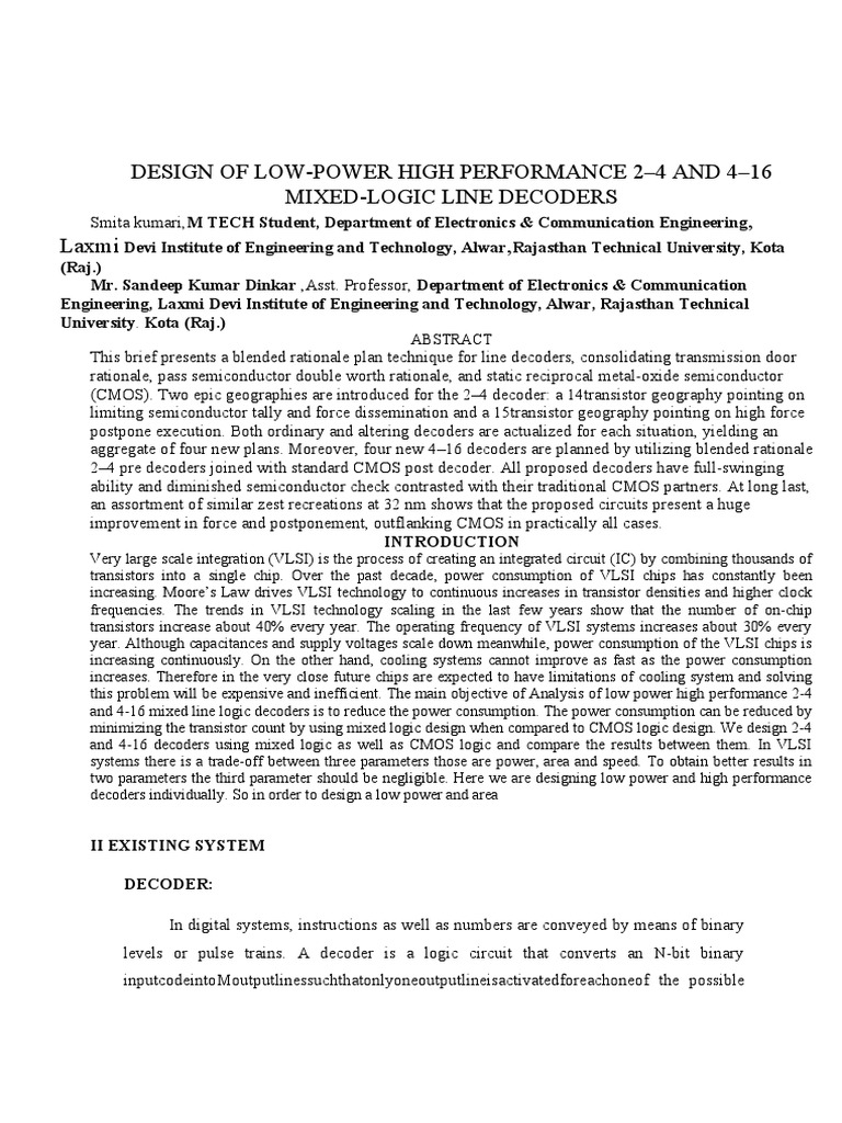Design of Low-Power High Performance 2-4 and 4-16 Mixed-Logic Line Decoders, Laxmi | PDF | Logic ...