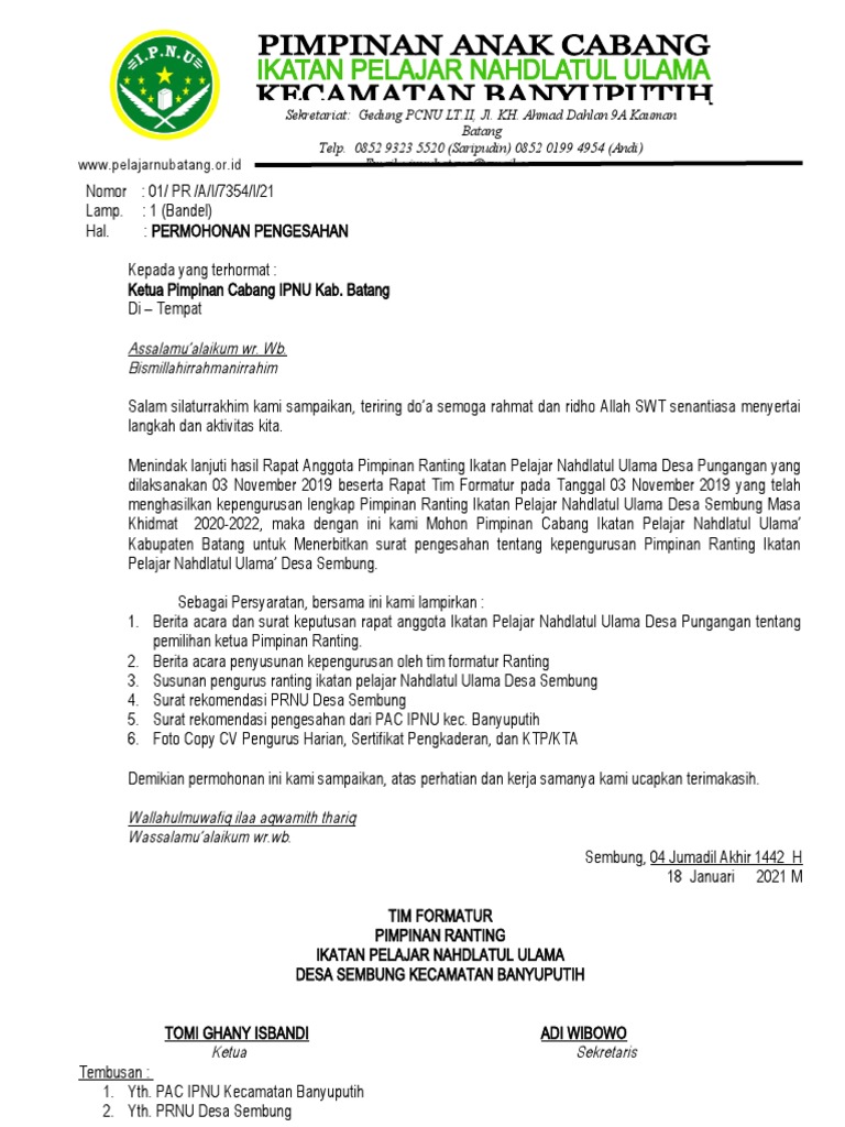 Contoh Pengajuan SP PR Ipnu Ippnu | PDF