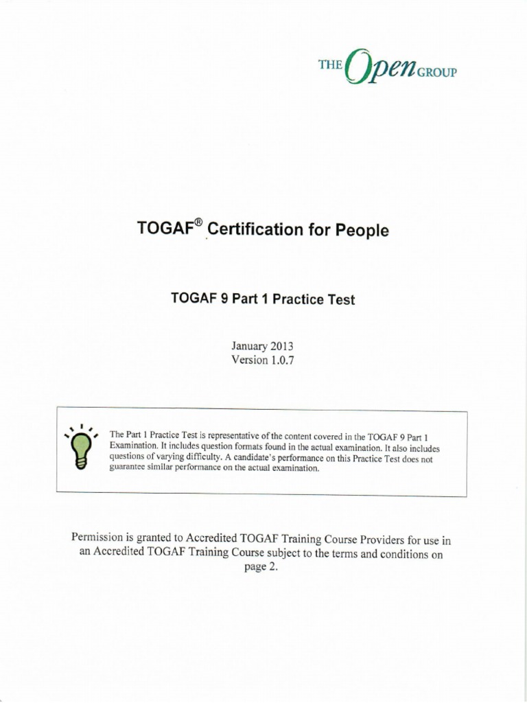 TOGAF 9 Level 1 Practice Test - Open Group | PDF