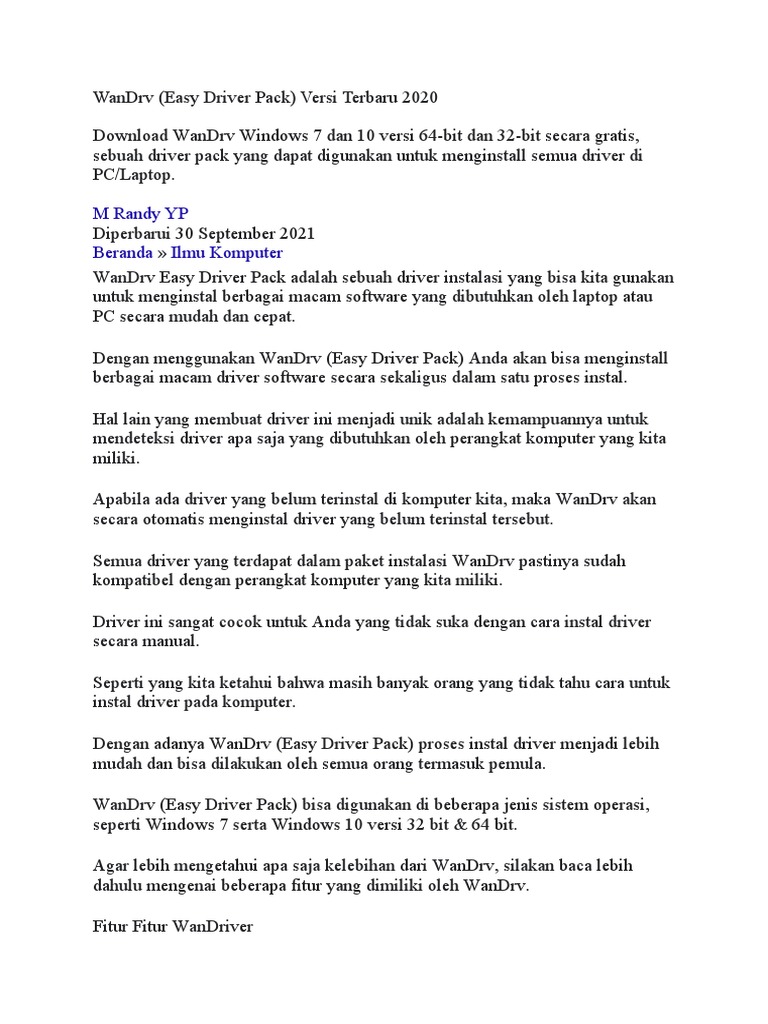 WanDrv (Easy Driver Pack) Versi Terbaru 2020 | PDF