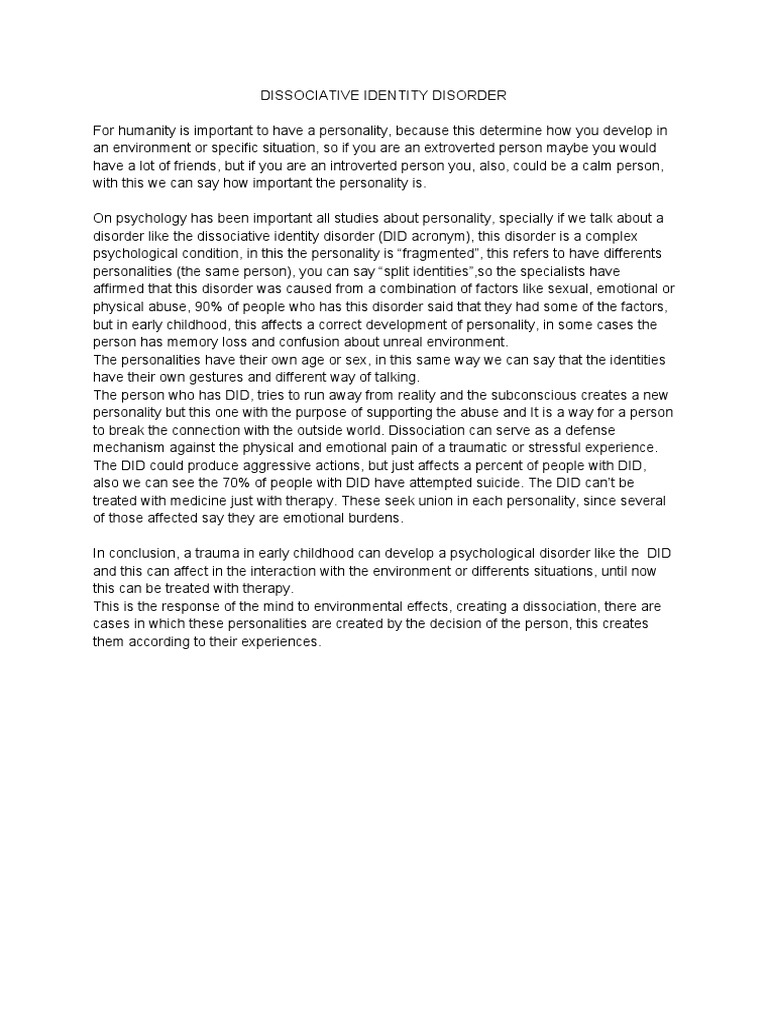 Dissociative Identity Disorder | PDF