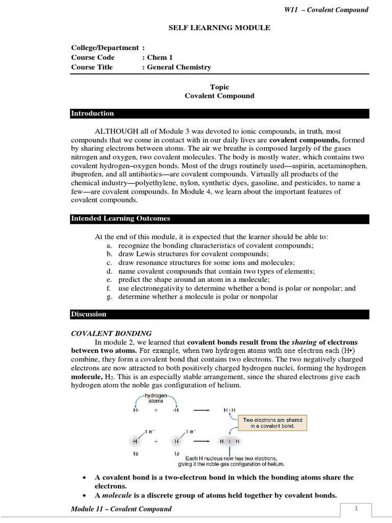W11 Module - Covalent Compound | PDF | Chemical Polarity | Chemical Bond