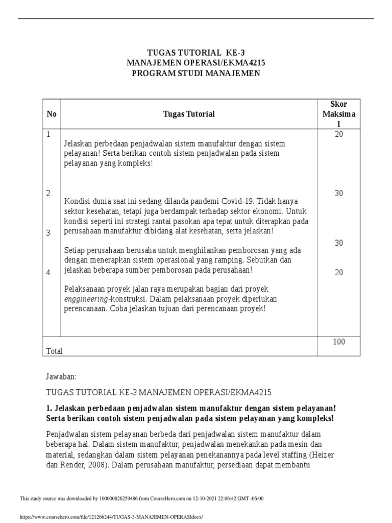 Tugas 3 Manajemen Operasi | PDF