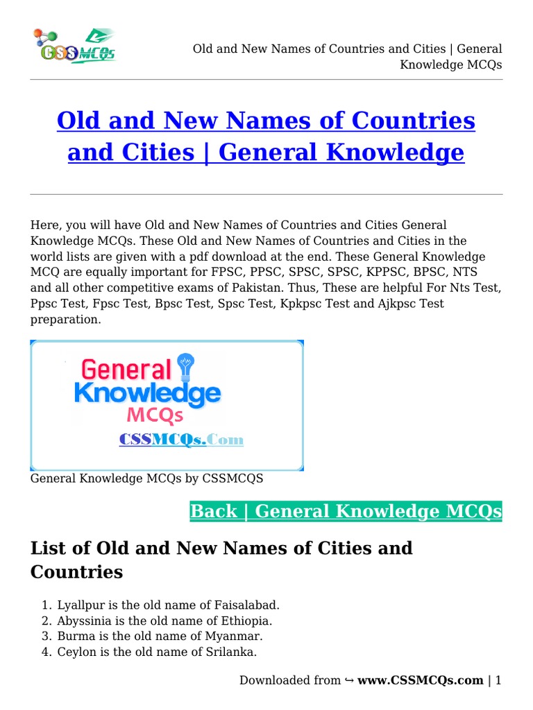 Old and New Names of Countries & Cities | PDF | Asia