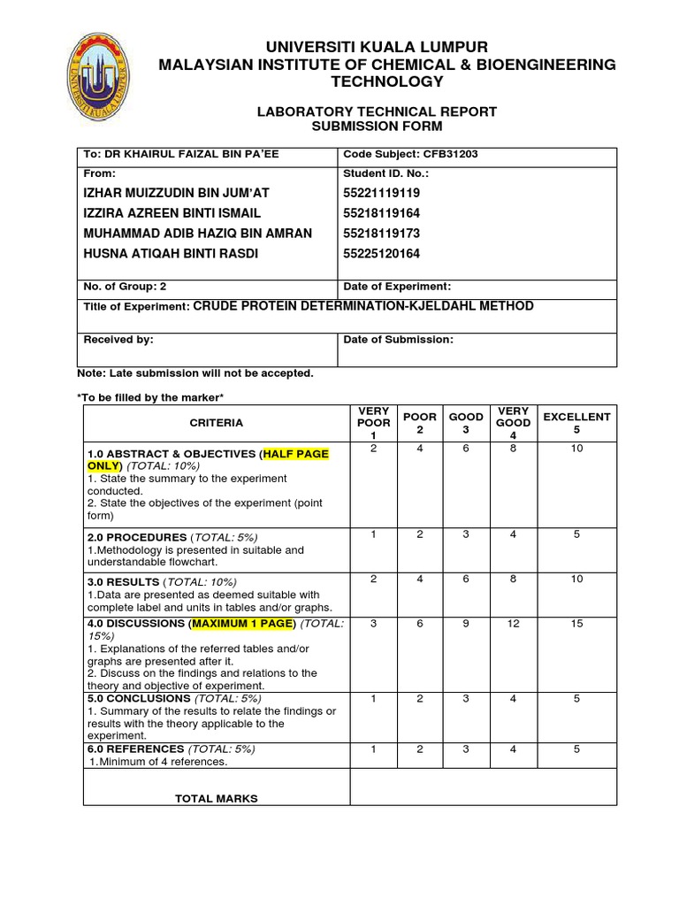 Lab Report Crude Protein Determination Pdf Chemistry Physical