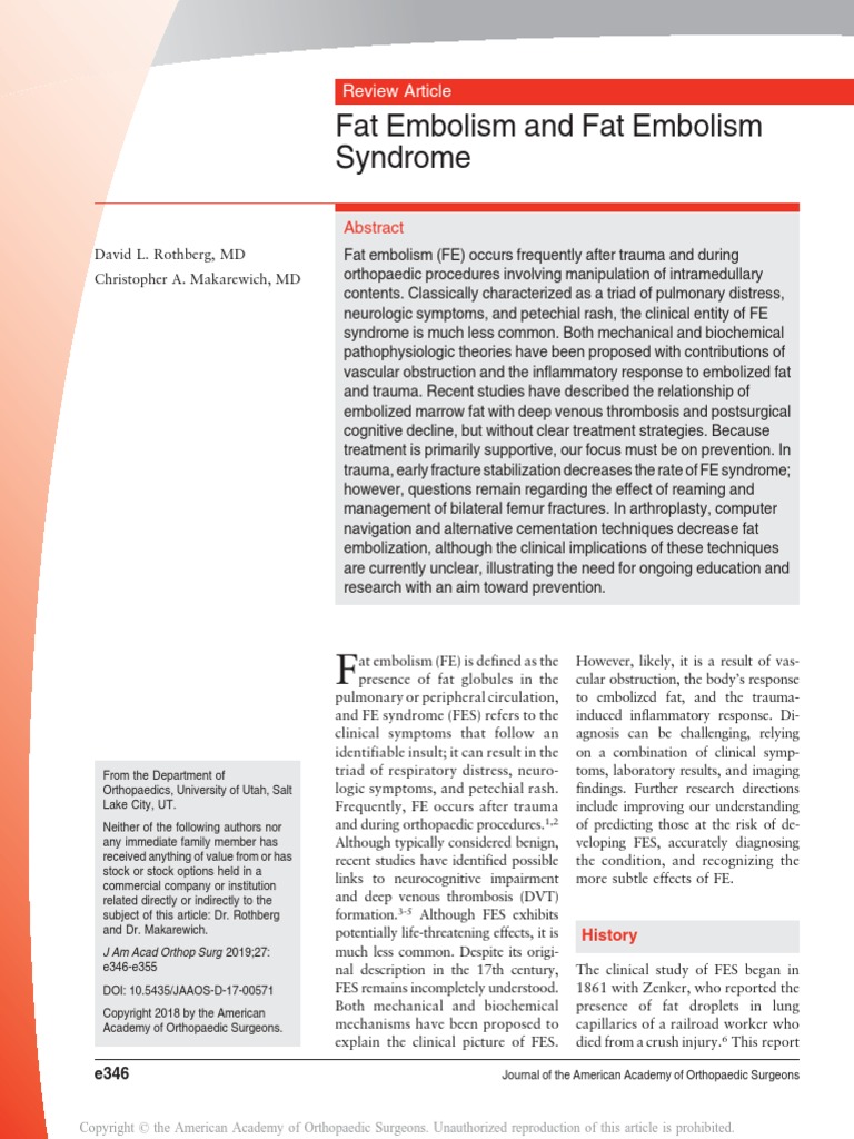 Fat Embolism and Fat Embolism Syndrome: Review Article | PDF | Diseases ...