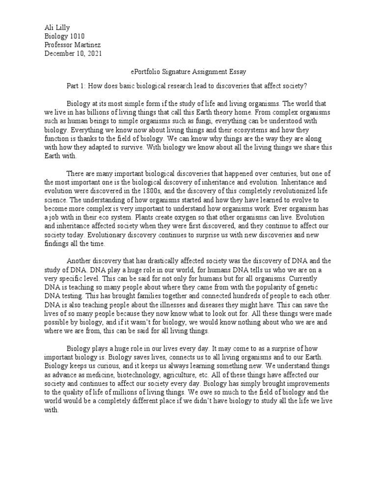 Eportfolio Signature Assignment Essay Bio 1010 | PDF | Evolution | Life