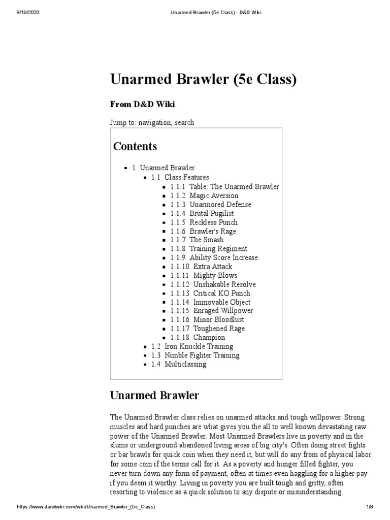 Unarmed Brawler (5e Class) - D&D Wiki | PDF