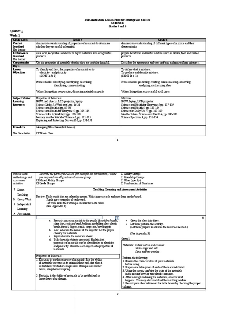 Demonstration Lesson Plan For Multigrade Classes | Download Free PDF ...