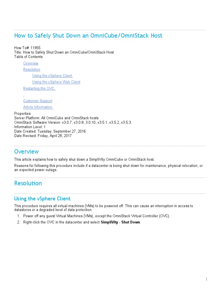 Startup Shutdown HPE Simplivity | PDF | Data Center | Virtual Machine