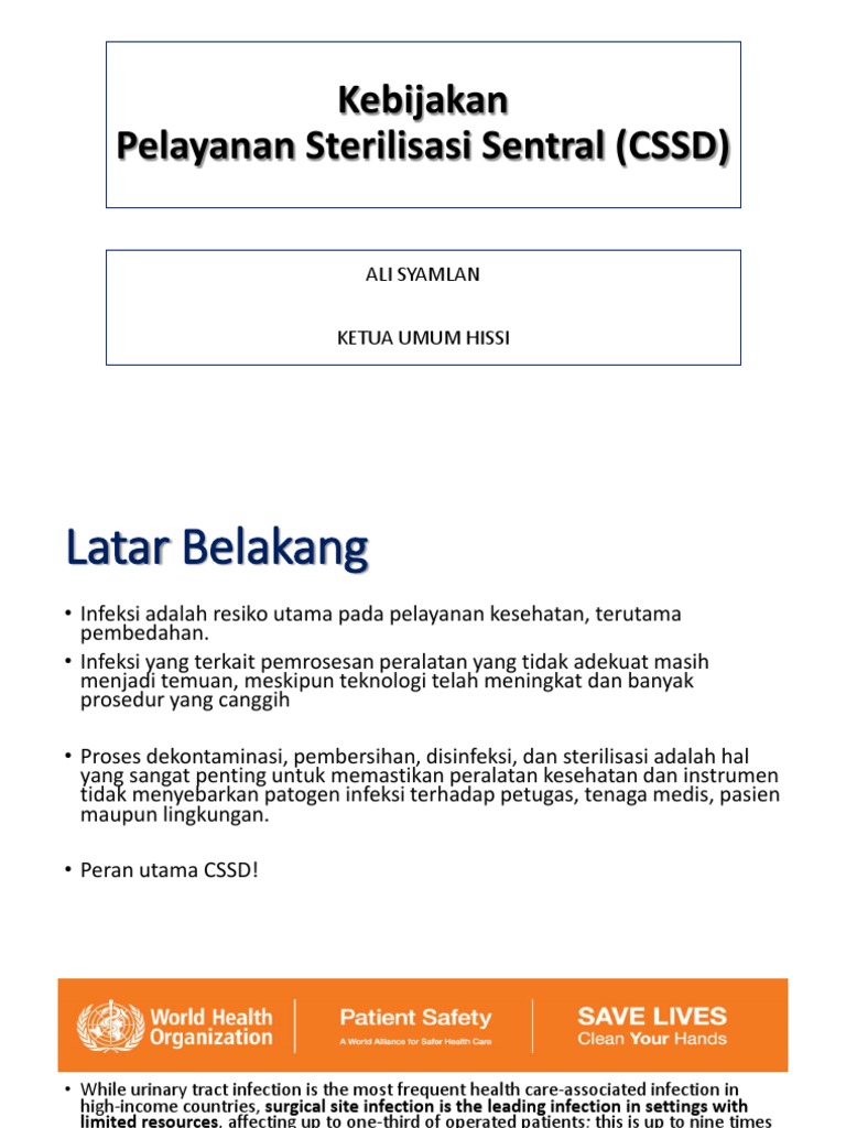 Kebijakan Pelayanan Sterilisasi Sentral (CSSD) : Ali Syamlan | PDF ...