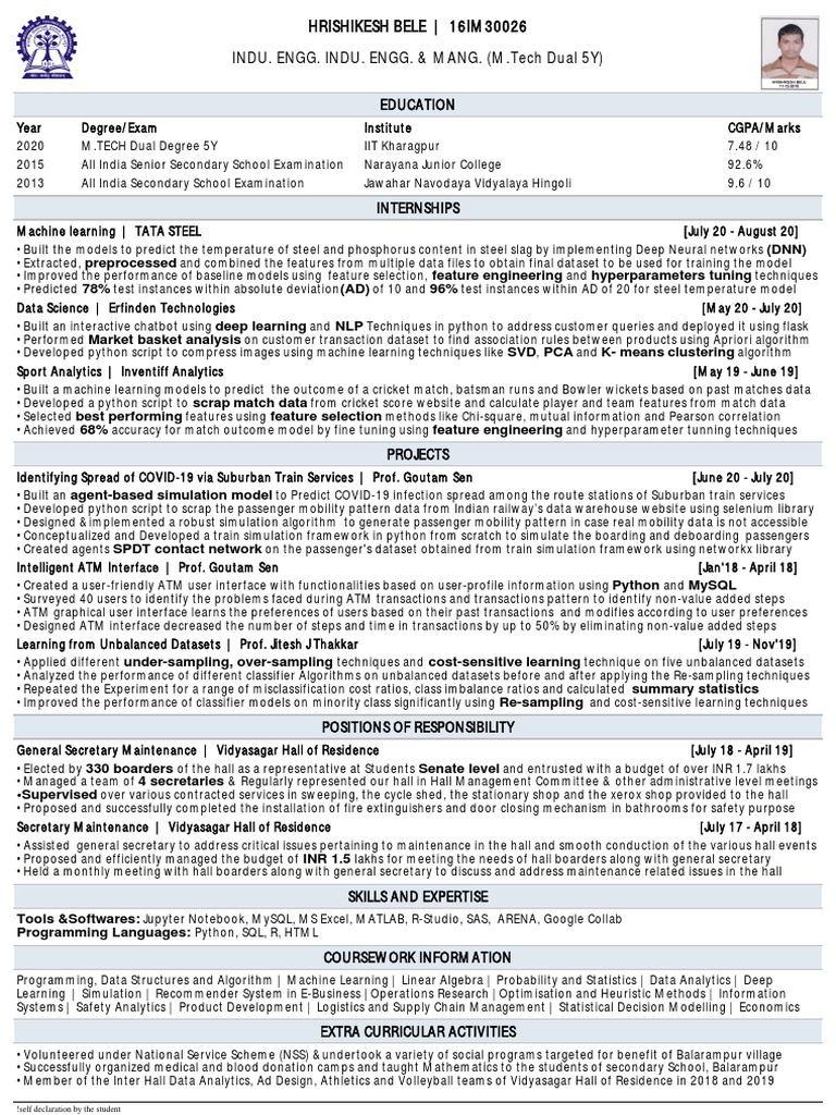 IITian CV Industrial and Systems Engineering | PDF | Machine Learning | Simulation