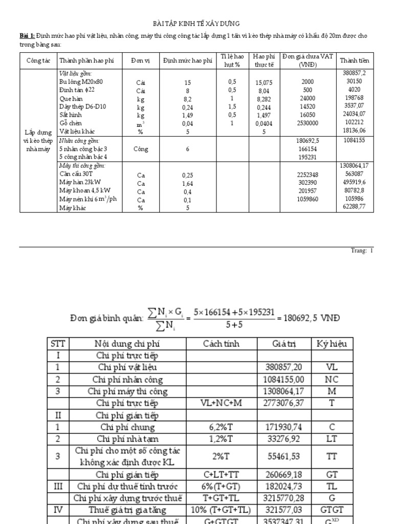 BÀI TẬP KTXD | PDF
