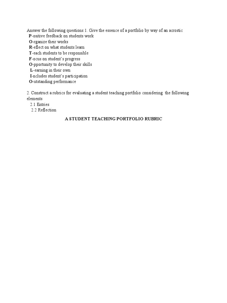 A Student Teaching Portfolio Rubric | PDF
